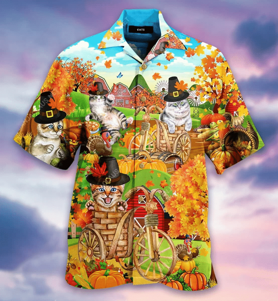 Hawaiian Aloha Shirts Thanksgiving With Cute Cats - Themarketfarmer