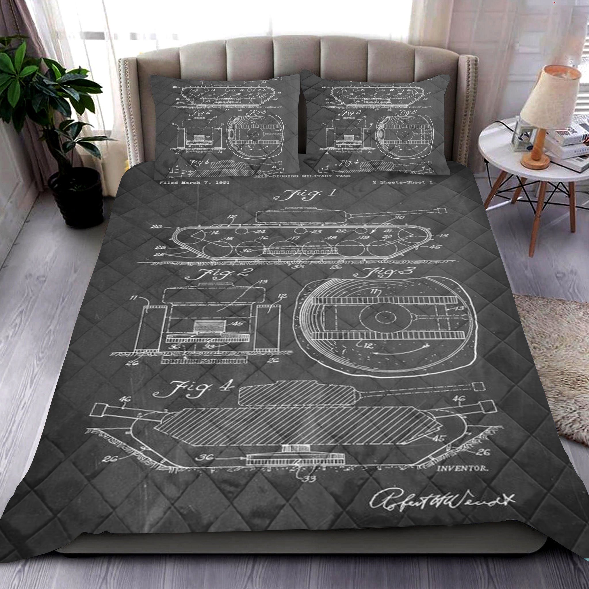 Military Self Digging Tank Patent Quilt - Themarketfarmer