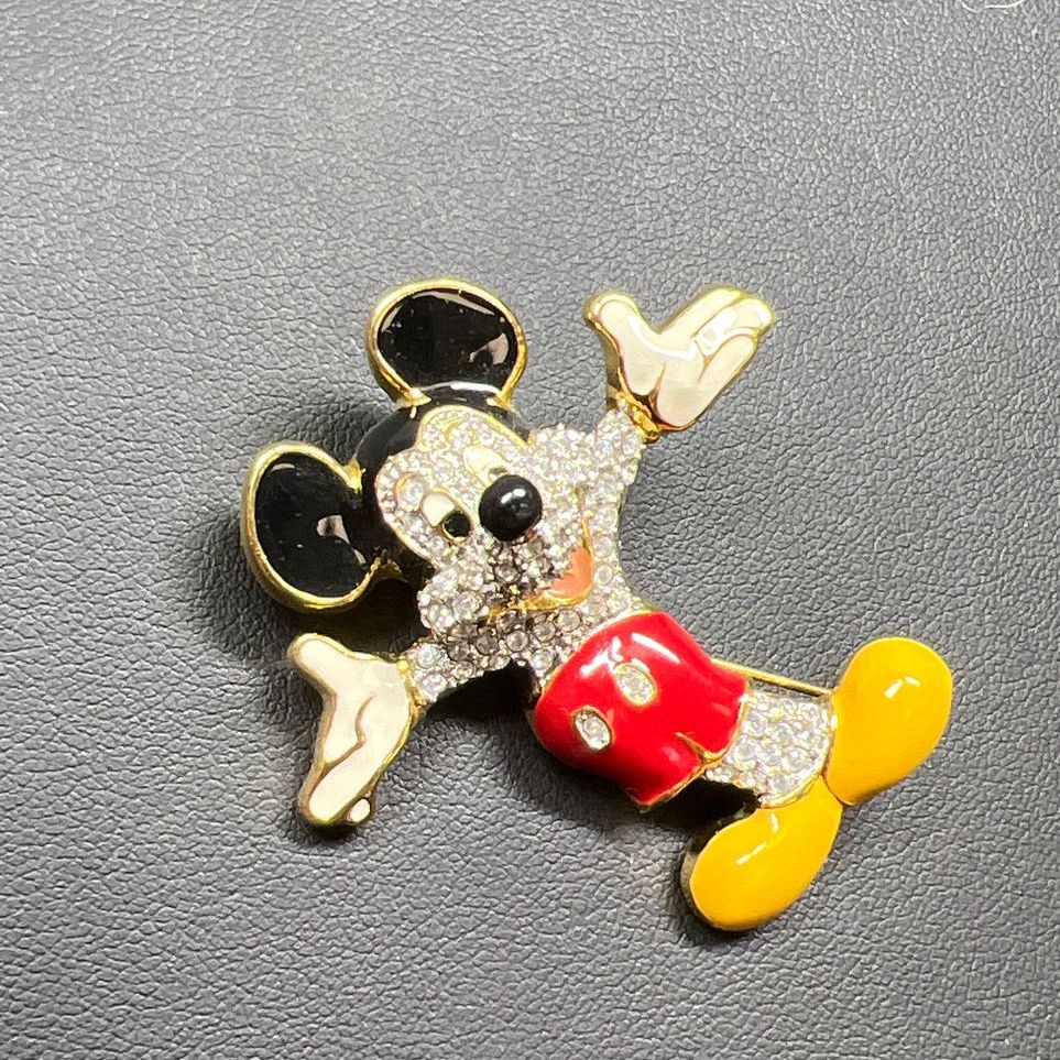 Disney Gold Tone Mickey Mouse Rhinestone Enamel Brooch 19G