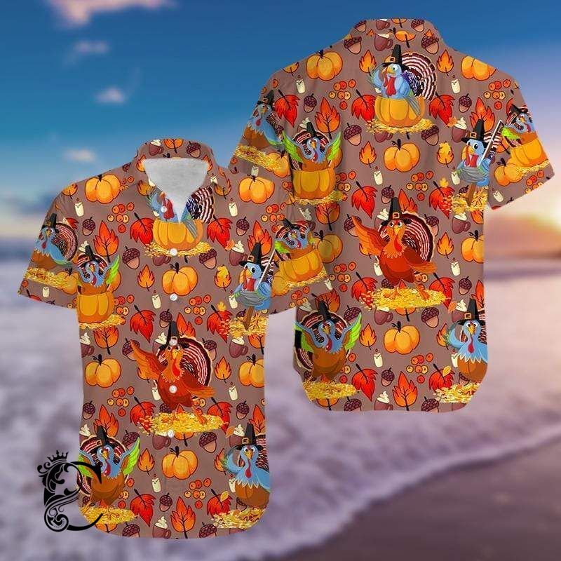 Happy Thanksgiving Funny Cartoon Turkey Hawaiian Aloha Shirts ...