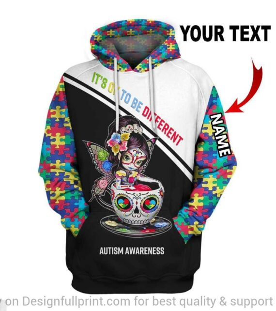 Autism Gift Skull Gift Personalized It’S Ok To Be Different Skull Girl ...