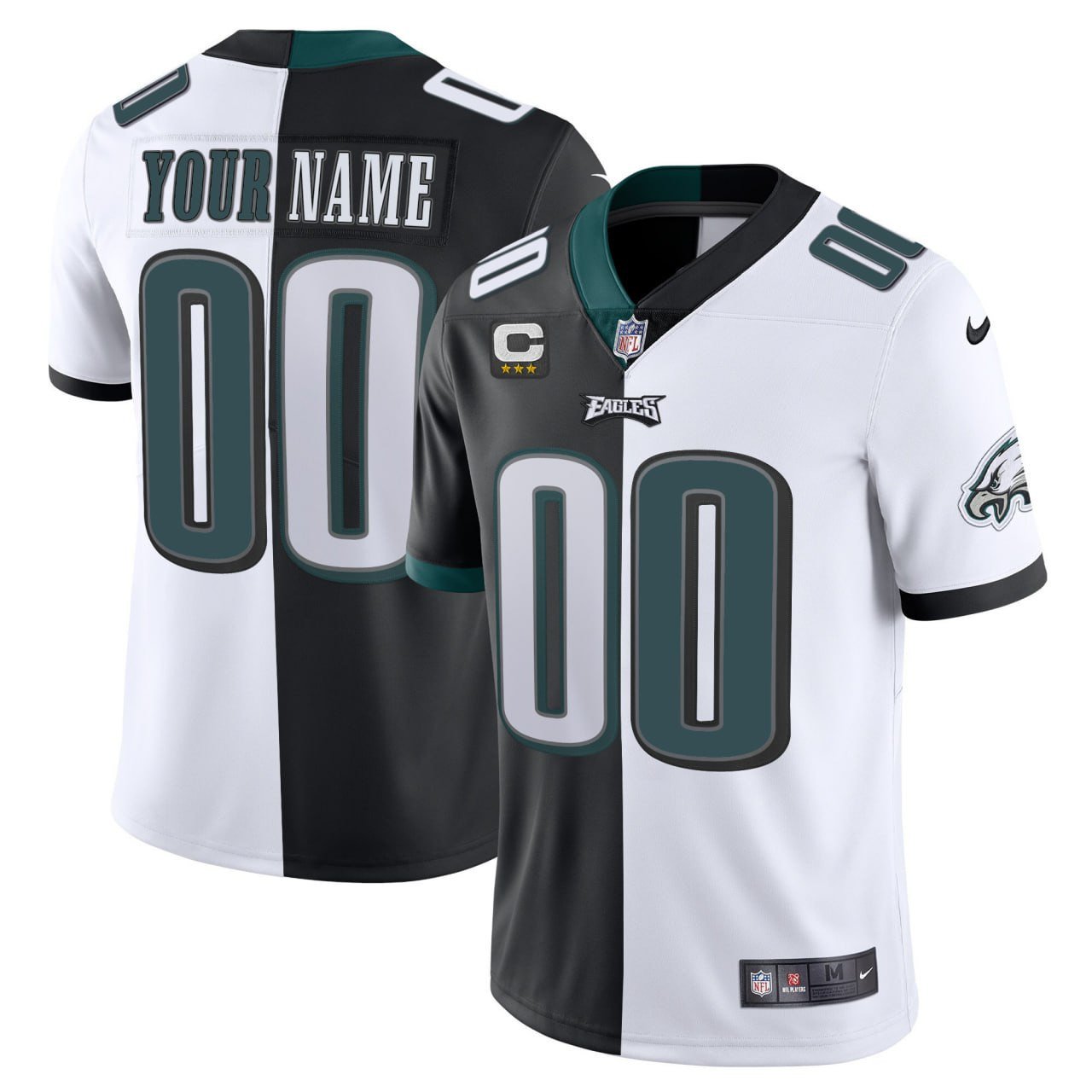Philadelphia Eagles Custom Split Black White Jersey – All Stitched ...