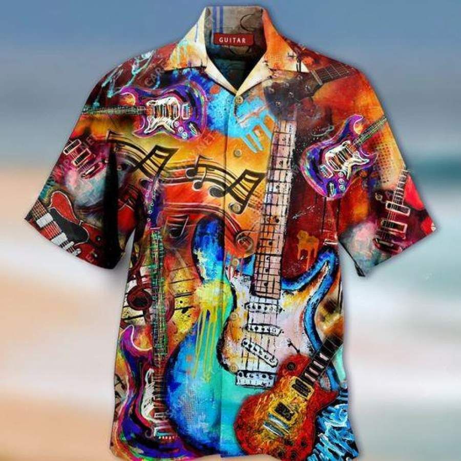 Colorful Guitar Art Hawaiian Aloha Shirts - Themarketfarmer