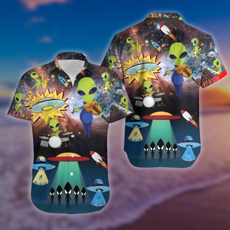 Hawaiian Aloha Shirts Aliens With Music - Themarketfarmer