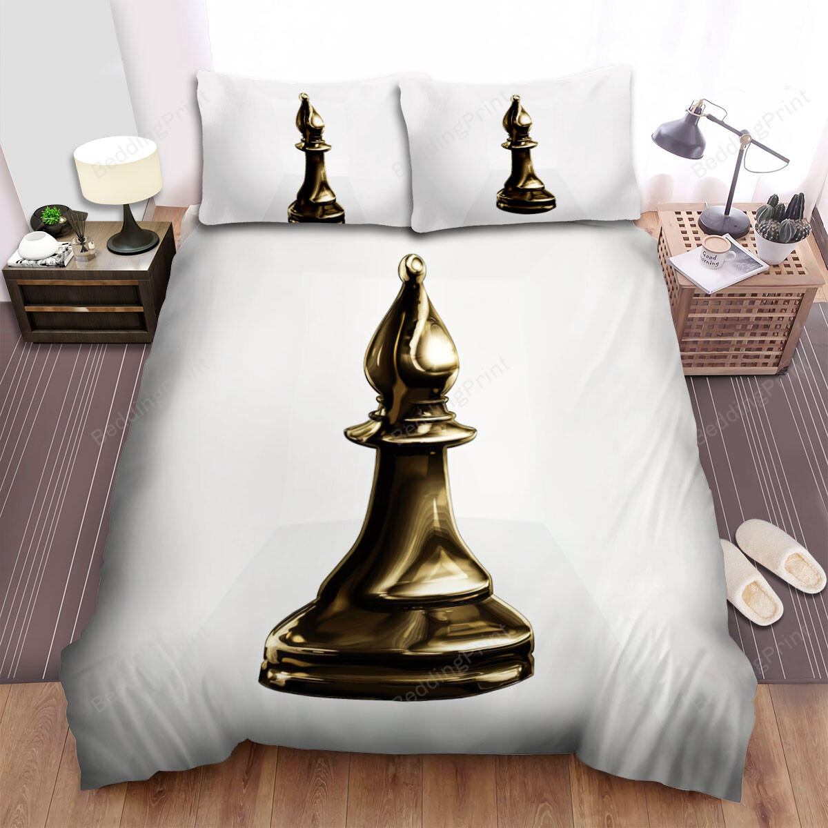 Golden Chess Piece 3D Golden Bishop Bed Sheets Spread Comforter Duvet Cover Bedding Sets ...