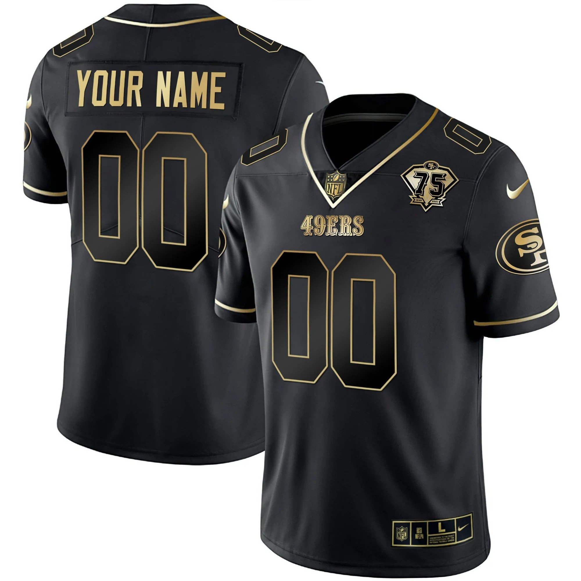 49Ers Custom Black Gold Jersey – All Stitched – TXTrend Shop
