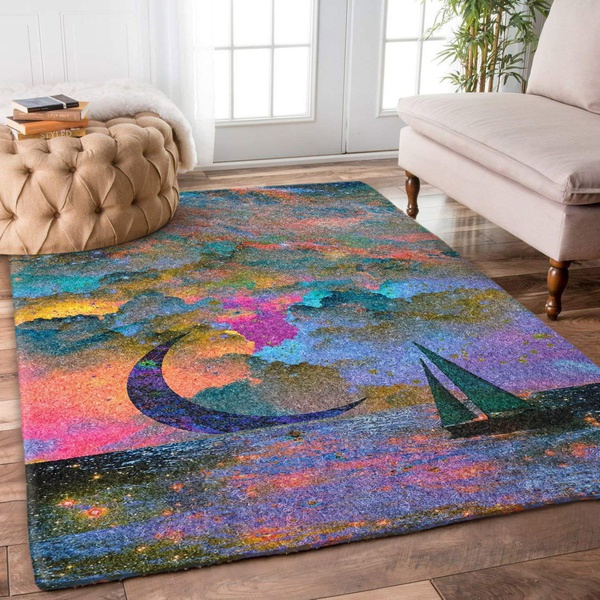 Colorful Ocean Boat Moon And Star Area Rug - Themarketfarmer