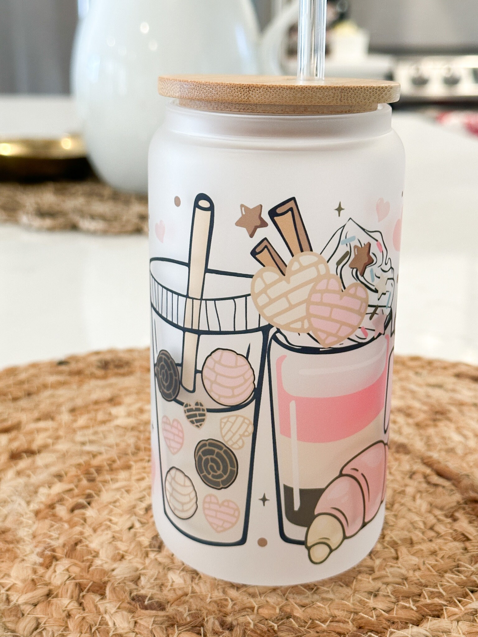 Cafecito Y Chisme Iced Coffee Glass Tumbler T 16 Oz Frosted Glass