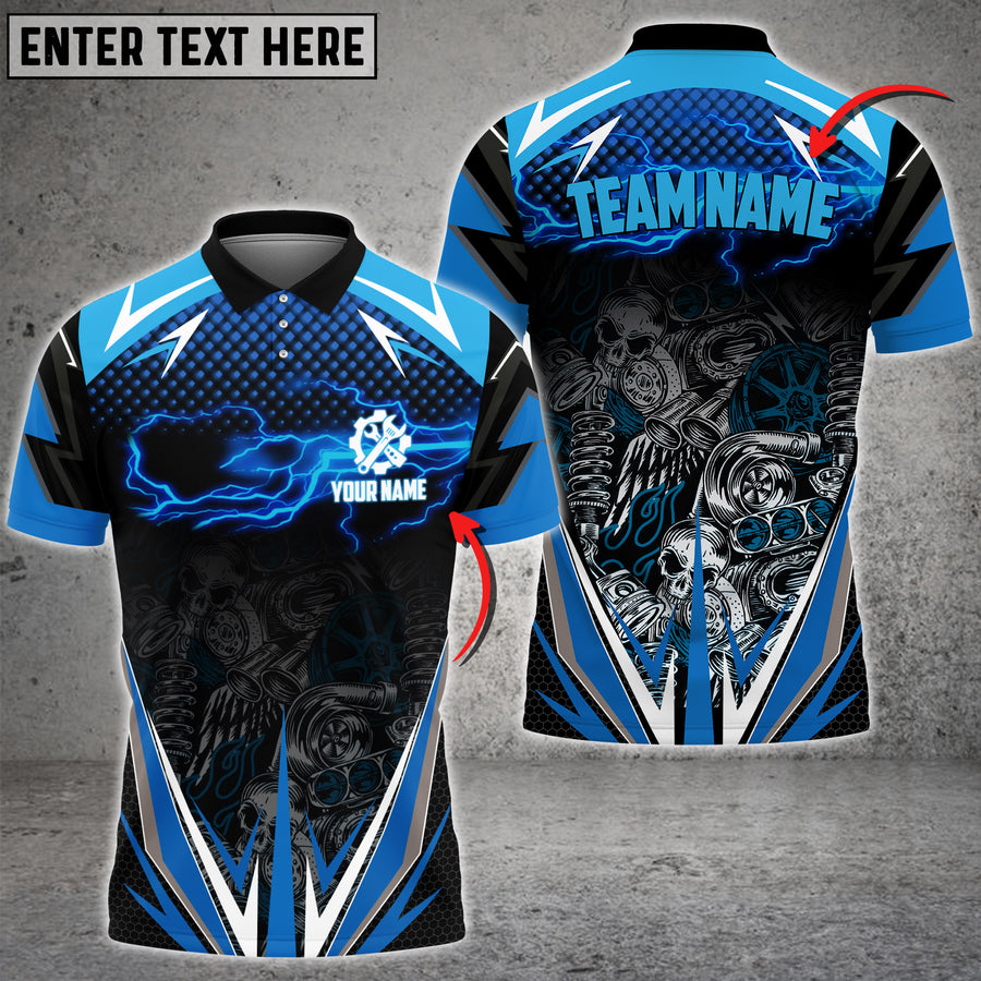Peckshirt Mechanic Thunder Custom Name Multi Color Printed 3D Polo ...