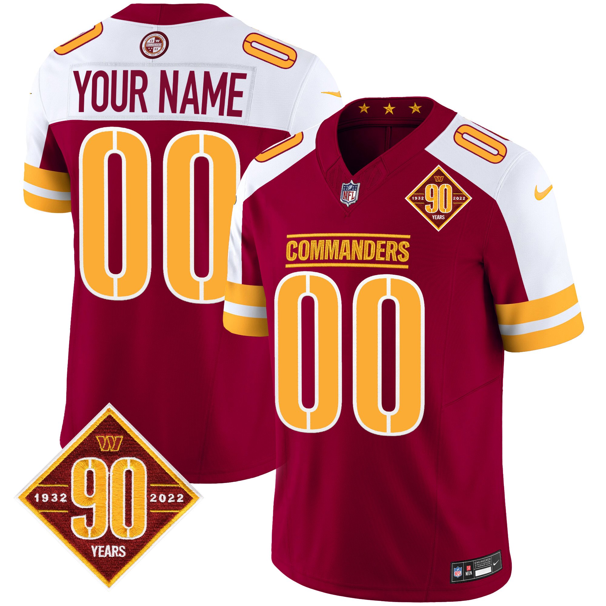 Washington Commanders 90Th Anniversary Patch Vapor Custom Jersey V2 ...
