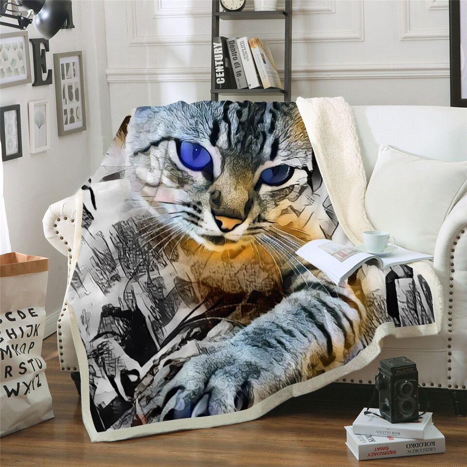 Blue Eyed Kitty Cat Blanket Quilt - Themarketfarmer