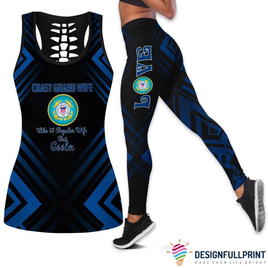 Coast Guard Wife Natural Logo Tank Top And Leggings Set - Themarketfarmer
