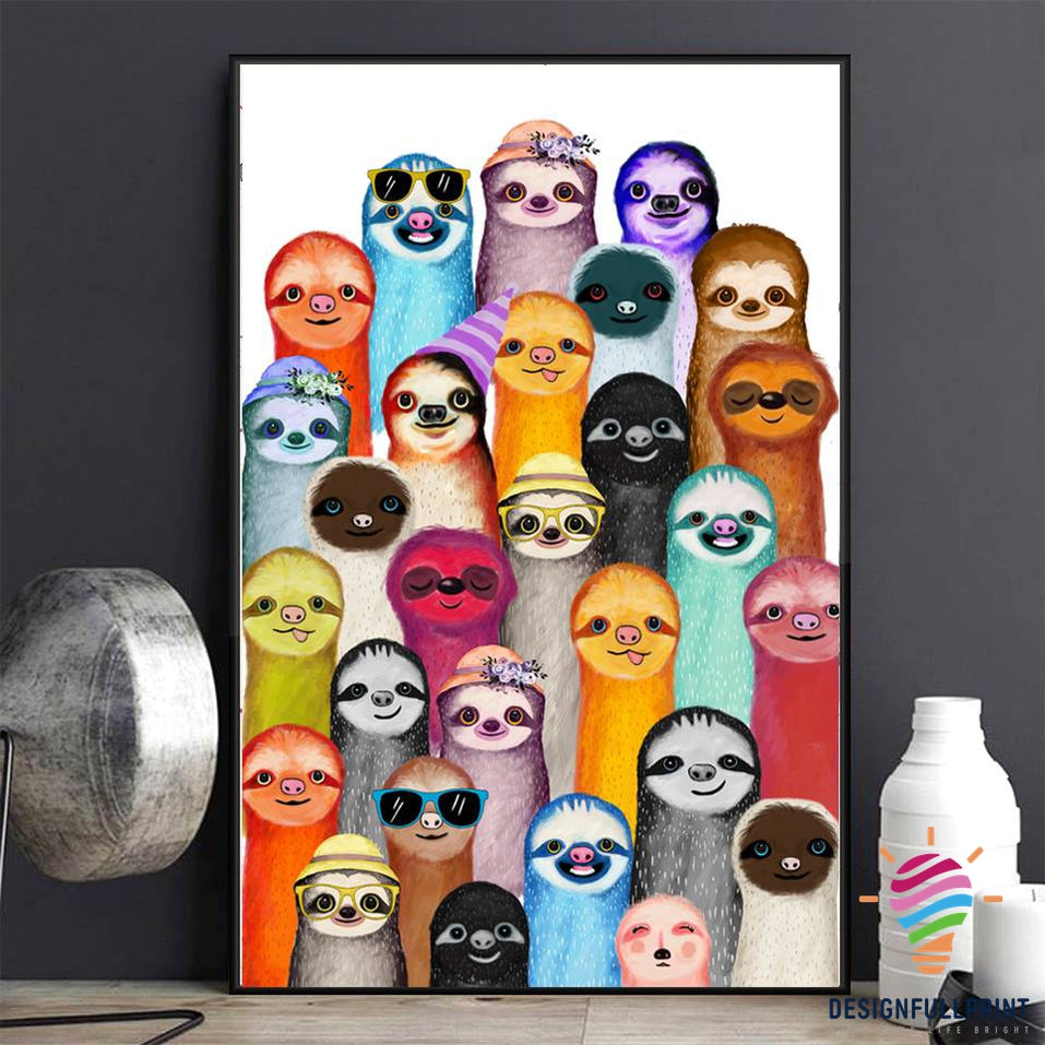 Colorful Funny Sloths Cute Poster Ln - Themarketfarmer