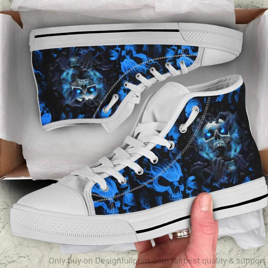 Blue Eyes Screaming Skull High Top Canvas Shoes BS - Themarketfarmer