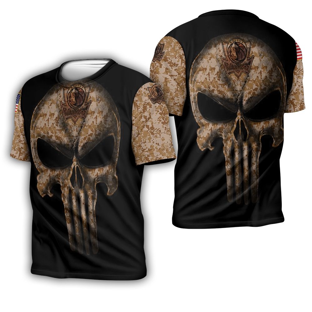 Camouflage Skull Dallas Mavericks American Flag 3D T-Shirt ...
