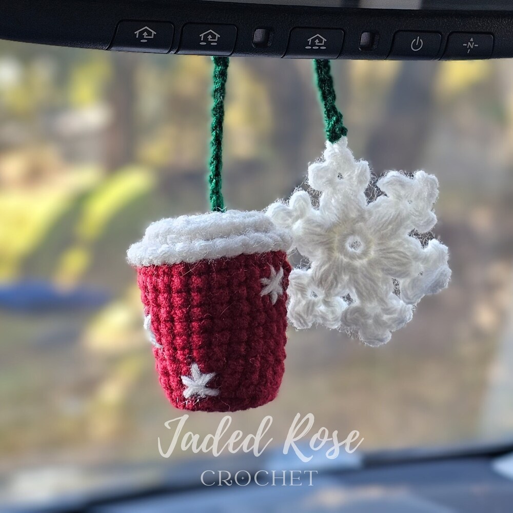 Crochet Pattern Holiday Coffee And Snowflake Car Hanger, Christmas ...