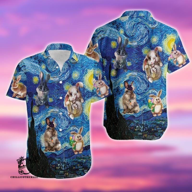 Van Gogh Bunny Starry Night Easter Day Hawaiian Aloha Shirts ...