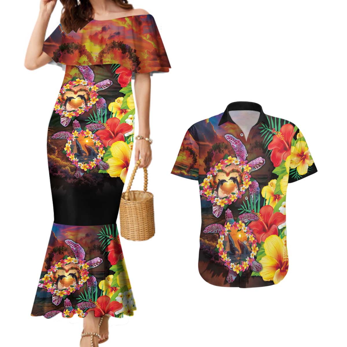 Hawaiian Sea Animals Love Couple Couples Matching Mermaid Dress And ...