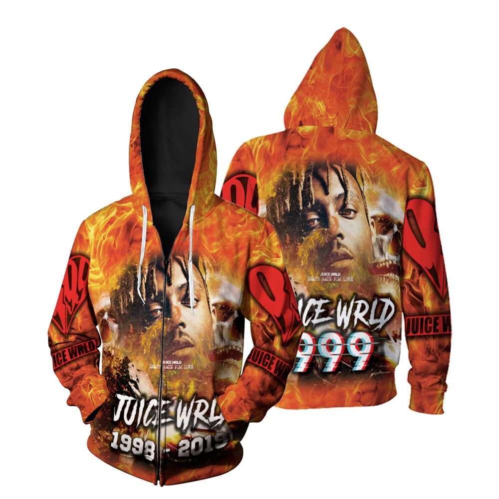 Juice Wrld 999 Death Race For Love Skull Fire Zip Hoodie All-Over Print ...