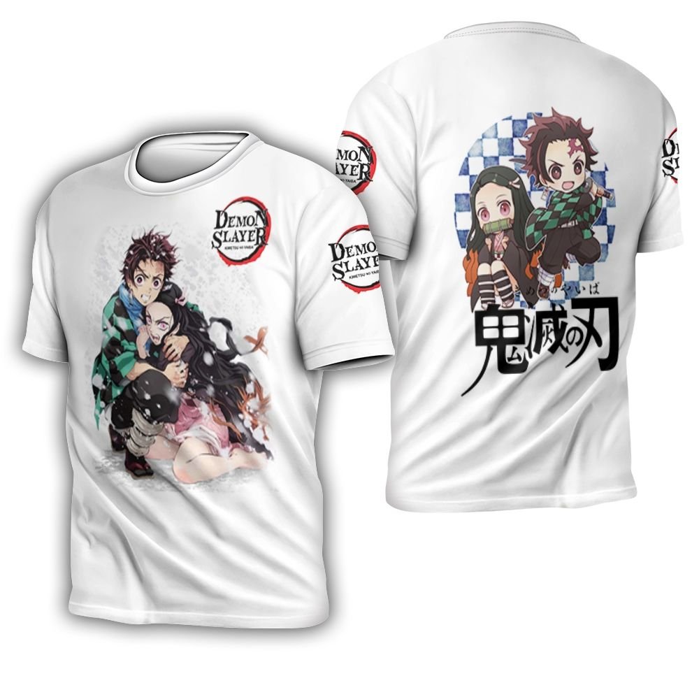 Kamado Tanjiro Hug Kamado Nezuko Anime Kimetsu No Yaiba 3D T-Shirt ...