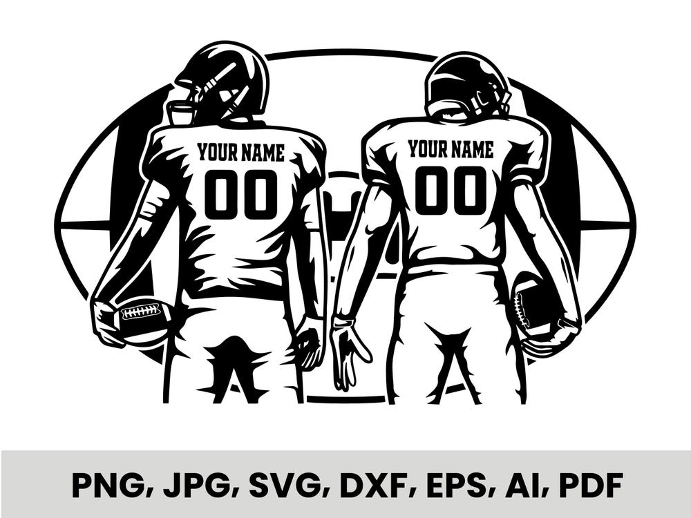 Two football players svg, personalized name, Football name svg ...