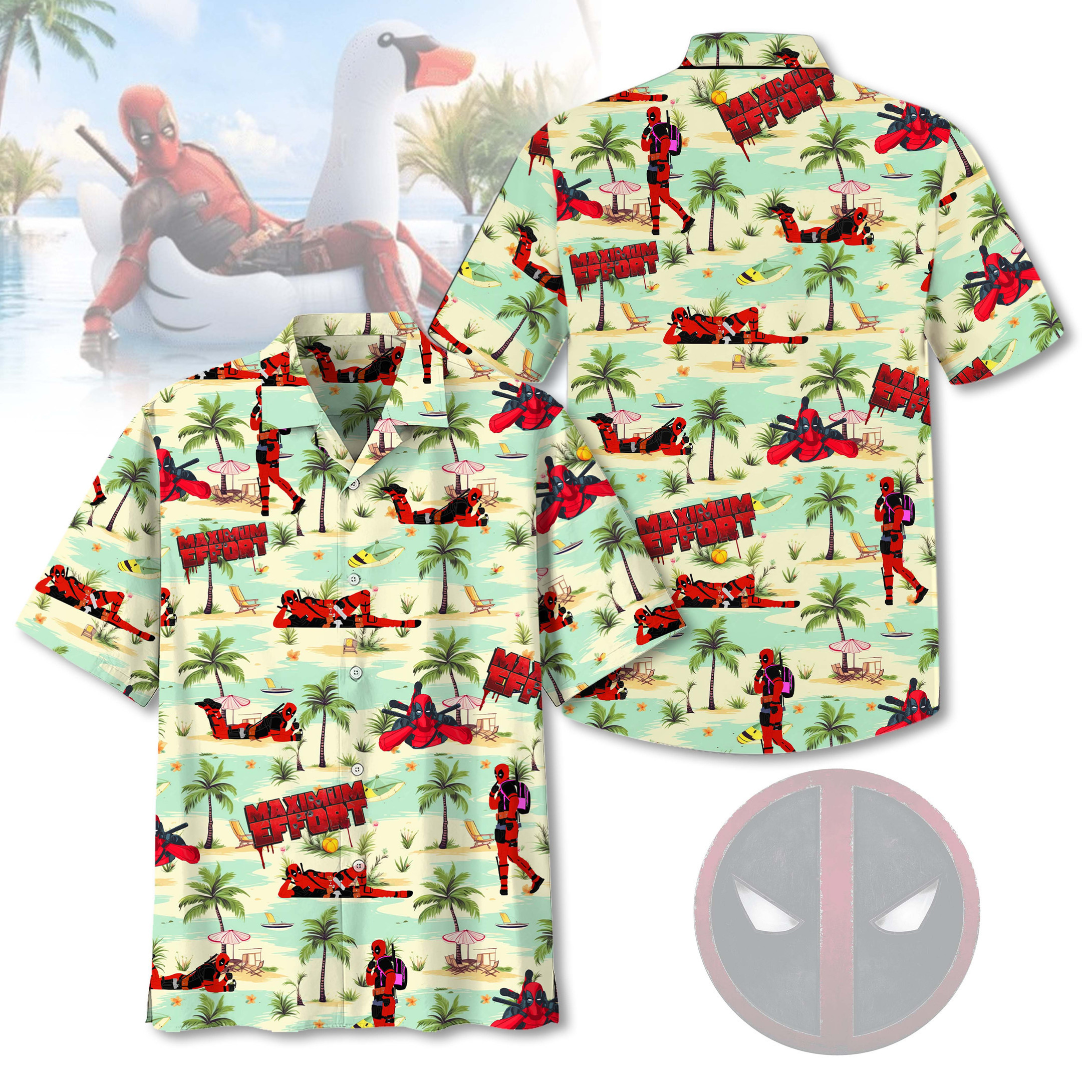 Premium Deadpool Hawaiian Shirt | Funny Marvel Aloha Button-Up for Men ...