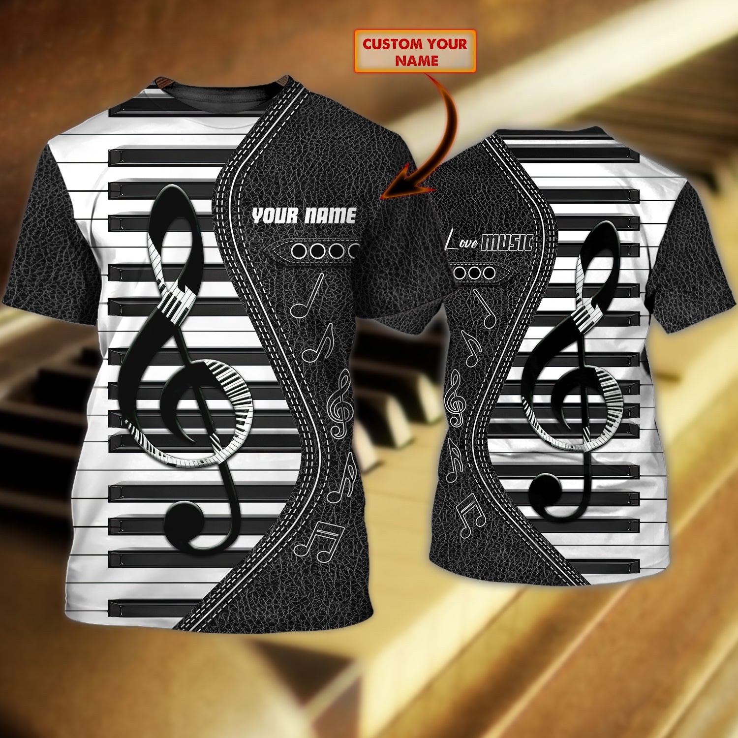 Customized 3D All Over Printed Piano Tshirt, Love Music T Shirt On ...