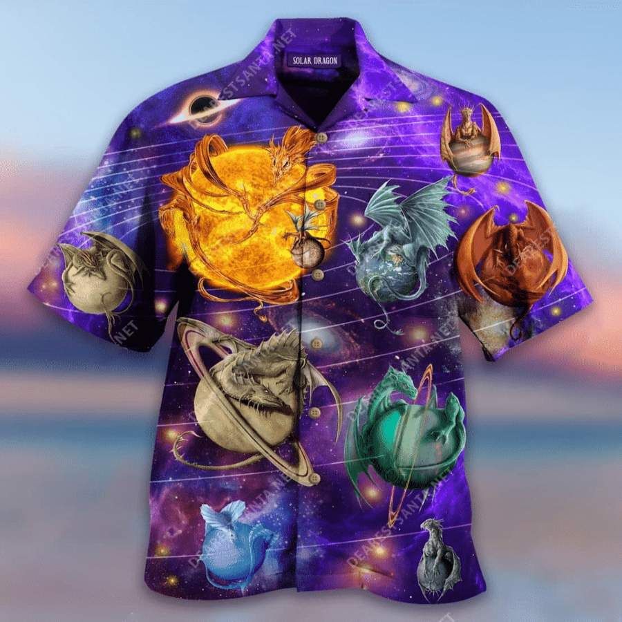 Solar System Dragon Hawaiian Shirt – Mythical Space Aloha Shirt for Men ...