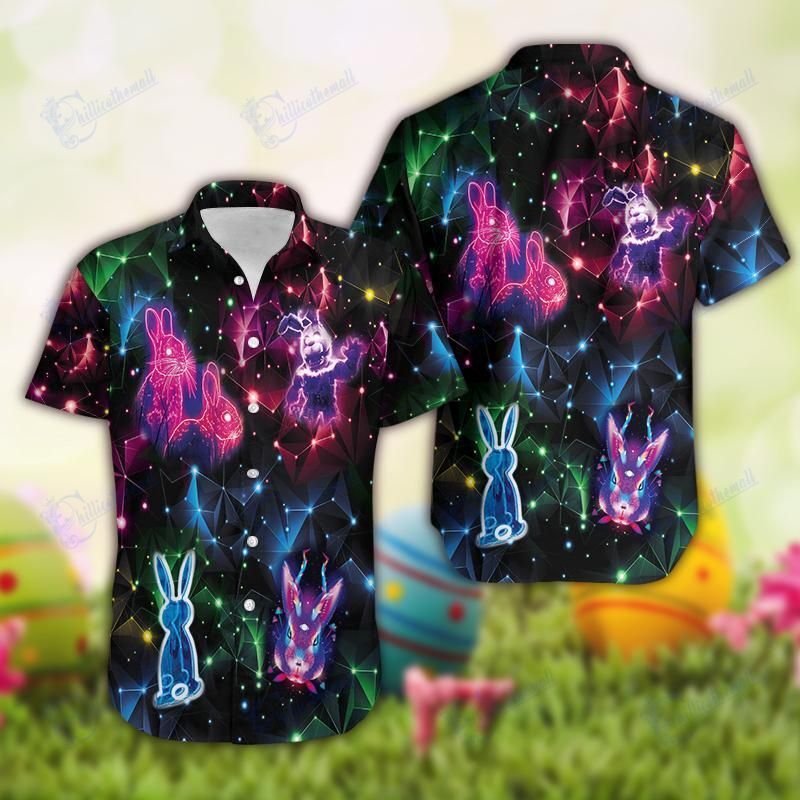 Hawaiian Aloha Shirts Neon Light Bunny On Easter Day - Themarketfarmer