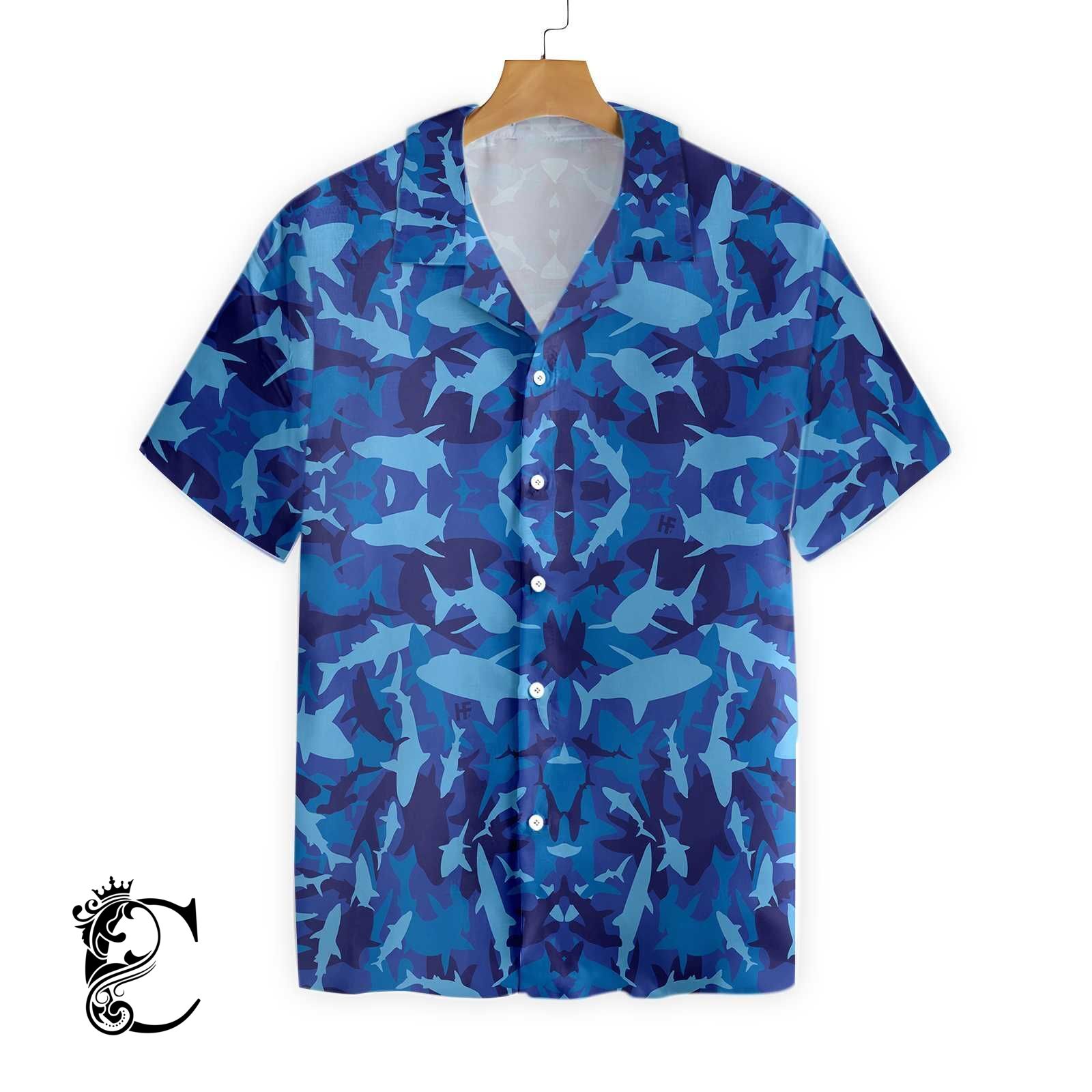 Shark Blue Camo Pattern Hawaiian Shirt - Themarketfarmer