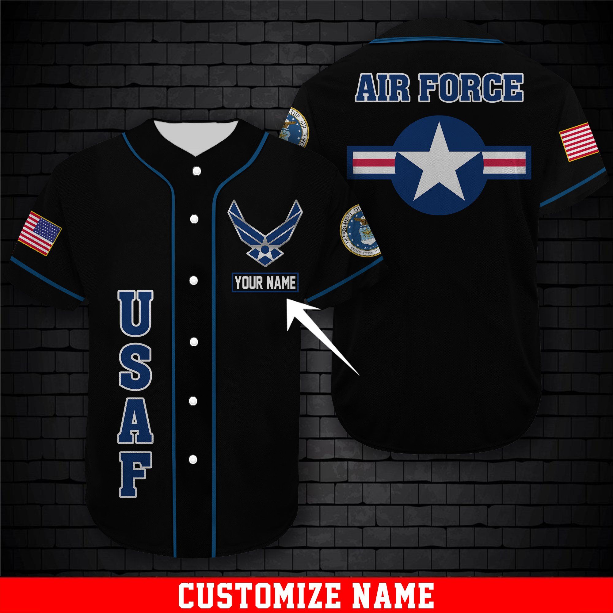 U.S AIRFORCE - BASEBALL SHIRT CUSTOMIZED NAME - Themarketfarmer