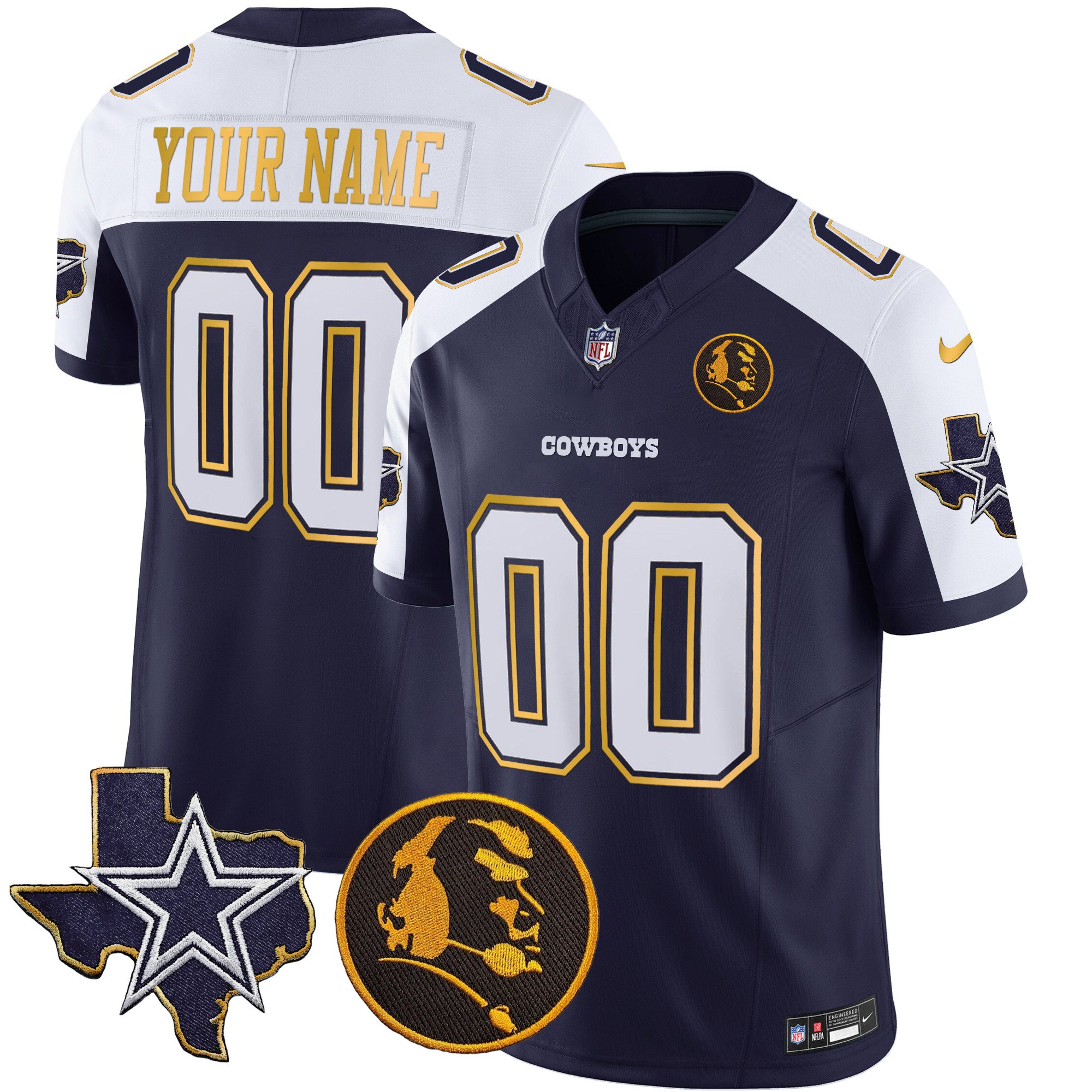 Cowboys Texas & John Madden Patch Gold Trim Vapor Custom Jersey – All ...