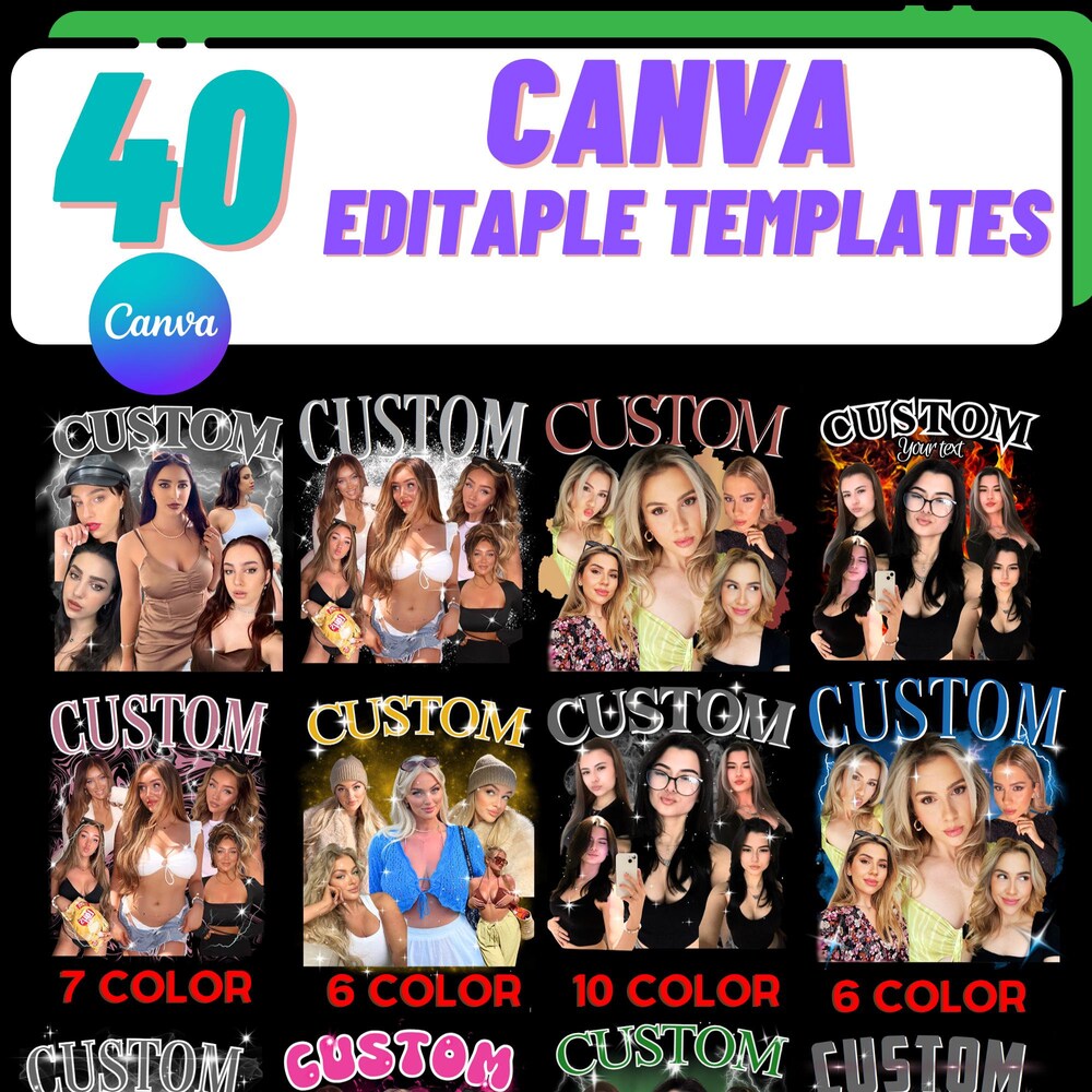 40-Template Bundle Pack Editable in Canva: Custom Rap Tee Bootleg ...